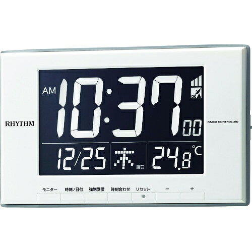 特長：大きな液晶サイズが特徴のAC電源電波時計です。文字と背面にコントラスト差をつけ、視認性にこだわりました。シンプルな形状ながら、前面操作ボタン付きで使いやすい時計です。仕様：直径(mm)：194厚さ(mm)：21電源：AC電源+CR20...