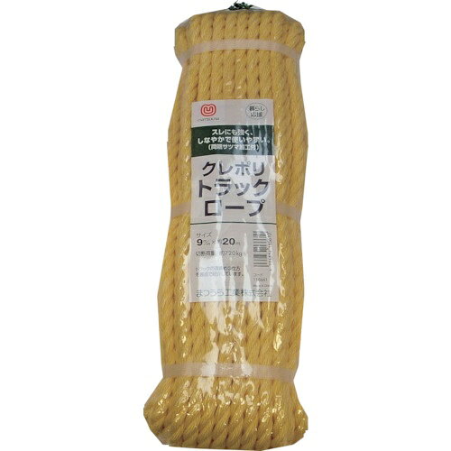 特長：強力でスレに強く、しなやかで扱いやすいロープです。用途：トラックの荷締めや荷物の固定に。仕様：色：黄長さ(m)：20切断荷重(kgf)：約720太さ(mmΦ)：9仕様：両端リング加工ロープ仕様：3打ちトラックロープ材質／仕上：ポリエス...