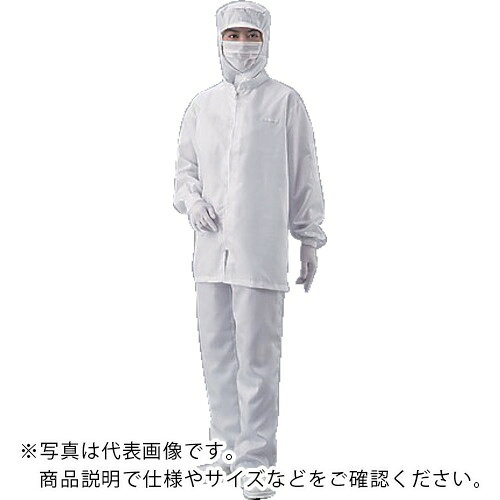 特長：カラーバリエーションで使用シーンによって色の使い分けができます。仕様：色：ピンクサイズ：L材質：導電糸入りポリエステル100％(ストライプタイプ)表面抵抗値(Ω)：10^6〜^8Ω/□裾ゴム無し左腕ペン挿し付きウエスト(cm)：68股...