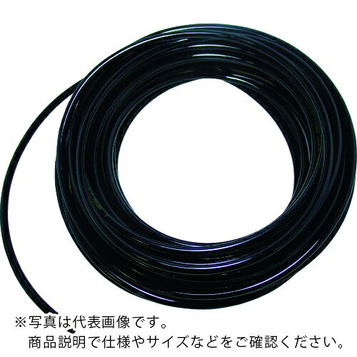 特長：柔軟性に優れた、エア流体専用のチューブです。仕様：色：黒外径(mm)：10内径(mm)：6.5最小曲げ半径(mm)：16全長(m)：200最高使用圧力(MPa)：0.8使用温度範囲(℃)：-20〜60使用流体：空気1m間隔カットマーク...