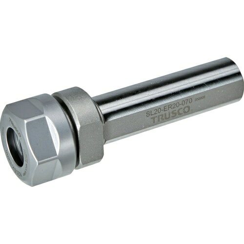 特長：NC旋盤用フラット付きコレットホルダです。ナットはER（六角・ひっかけ）タイプです。仕様：シャンク径(mm)：20外径(mm)：ナット径34全長(mm)：104適合レンチ：W-ER20適合コレット：ER20全長L1(mm)：70全長L...