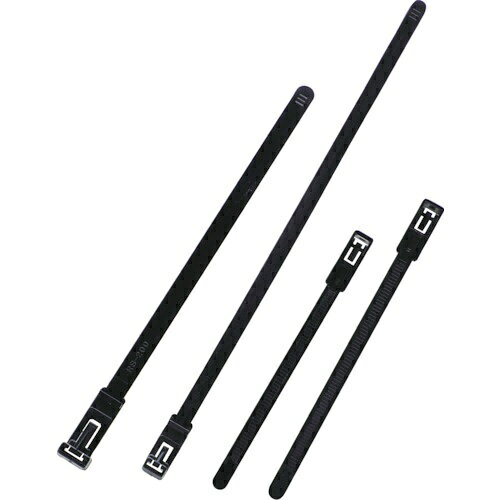 特長：取り外して再利用が可能な結束バンドです。余長部分はバックルに収納可能です。用途：電気工事、配電盤などの結束に。仕様：色：黒幅(mm)：7.4長さ(mm)：250厚さ(mm)：1.15最大結束径(mm)：70.0引張強度(N)：343耐...