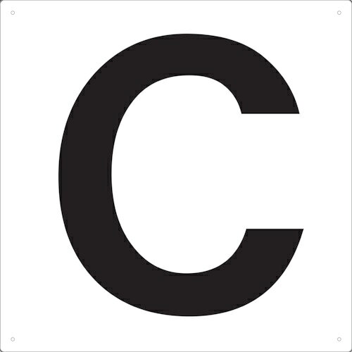 特長：屋内外使用可能です。通り芯表示板に使用可能です。庫内等のゾーン分け、目印にも便利です。仕様：表示内容：英字「C」取付仕様：穴4ヵ所ビス止め(ビス別売)縦(mm)：420横(mm)：420厚さ(mm)：1穴径(mm)：4取付方法：ビス止...
