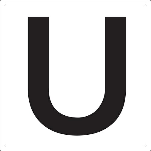 特長：屋内外使用可能です。通り芯表示板に使用可能です。庫内等のゾーン分け、目印にも便利です。仕様：表示内容：英字「U」取付仕様：穴4ヵ所ビス止め(ビス別売)縦(mm)：420横(mm)：420厚さ(mm)：1穴径(mm)：4白地・英字材質／...