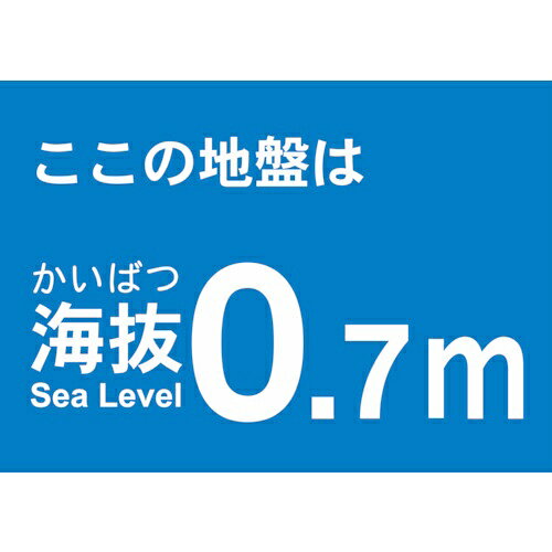 特長：屋内外使用可能です。仕様：表示内容：ここの地盤は海抜0.7m取付仕様：粘着シール縦(mm)：120横(mm)：170材質／仕上：塩化ビニール(PVC)注意：貼り付ける面のゴミ・油等を拭きとってください。　●代表画像について 商品によっ...