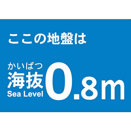 特長：屋内外使用可能です。仕様：表示内容：ここの地盤は海抜0.8m取付仕様：粘着シール縦(mm)：120横(mm)：170材質／仕上：塩化ビニール(PVC)注意：貼り付ける面のゴミ・油等を拭きとってください。　●代表画像について 商品によっ...