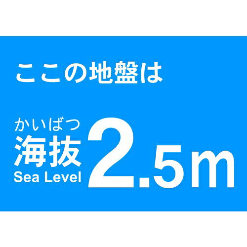 特長：屋内外使用可能です。仕様：表示内容：ここの地盤は海抜2.5m取付仕様：粘着シール縦(mm)：120横(mm)：170材質／仕上：塩化ビニール(PVC)注意：貼り付ける面のゴミ・油等を拭きとってください。　●代表画像について 商品によっ...