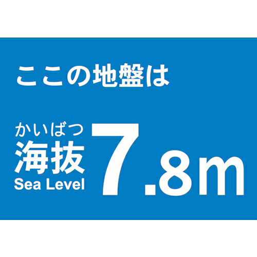 特長：屋内外使用可能です。仕様：表示内容：ここの地盤は海抜7.8m取付仕様：粘着シール縦(mm)：120横(mm)：170材質／仕上：塩化ビニール(PVC)注意：貼り付ける面のゴミ・油等を拭きとってください。　●代表画像について 商品によっ...