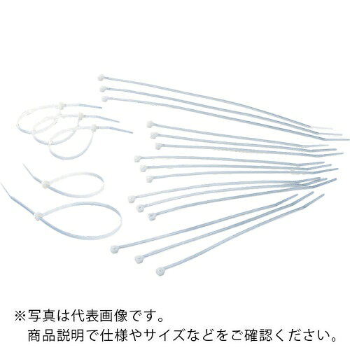 特長：主に屋内での結束に適した汎用性の高いタイプです。用途：電線ケーブルの固定や結束に。屋内使用に最適です。仕様：色：白幅(mm)：12.7長さ(mm)：550厚さ(mm)：2.2最大結束径(mm)：159引張強度(N)：1117.2袋人数...