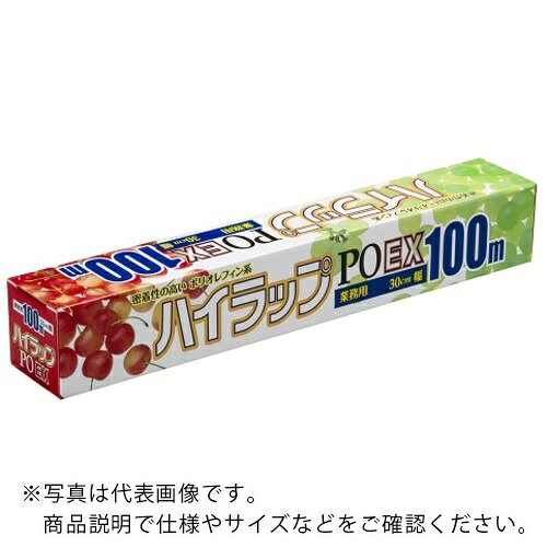 特長：燃やしてもダイオキシンの原因になる塩素系ガスが出ません。刃はそのまま燃えるゴミとして捨てられます（天然素材）。仕様：型番：ハイラップPO100耐熱温度(℃)：110幅(mm)：300長さ(m)：100材質／仕上：PE(ポリエチレン)　...
