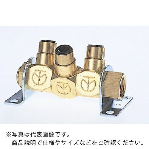 特長：一箇所の配管口より複数の配管口が取り出せます。取り出し口は方向を自由に変える事が出来、固定も出来ます。取り出し口にタッチコネクターフジを内蔵しています。用途：各種エア配管に。回路分岐に。仕様：ネジサイズRc3/8適用チューブ(mm)：...