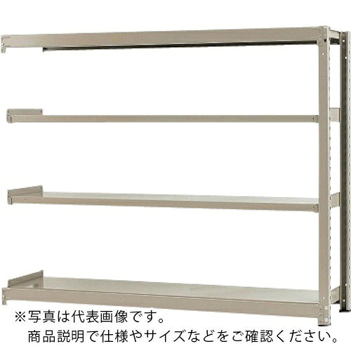 特長：ボルトレスで組立が簡単しかも1段／耐荷重が300kgで連結での増設可能なラックです。仕様：間口(mm)：1800奥行(mm)：900高さ(mm)：1500色：ニューアイボリ—棚段数(段)：4均等積載量(kg/段)：300最大積載量(k...