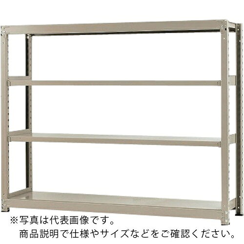 特長：ボルトレスで組立が簡単しかも1段／耐荷重が500kgで連結での増設可能なラックです。仕様：間口(mm)：1800奥行(mm)：450高さ(mm)：1500色：ニューアイボリ—棚段数(段)：4均等積載量(kg/段)：500最大積載量(k...
