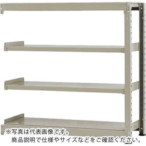 特長：ボルトレスで組立が簡単しかも1段／耐荷重が300kgで連結での増設可能なラックです。仕様：間口(mm)：1200奥行(mm)：450高さ(mm)：1200色：ニューアイボリ—棚段数(段)：4均等積載量(kg/段)：300最大積載量(k...