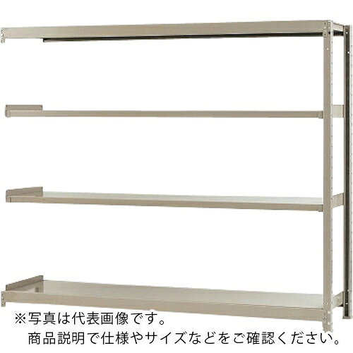 特長：ボルトレスで組立が簡単しかも1段／耐荷重が200kgで連結での増設可能なラックです。仕様：間口(mm)：1800奥行(mm)：450高さ(mm)：1500色：アイボリー棚段数(段)：4均等積載量(kg/段)：200最大積載量(kg/台...