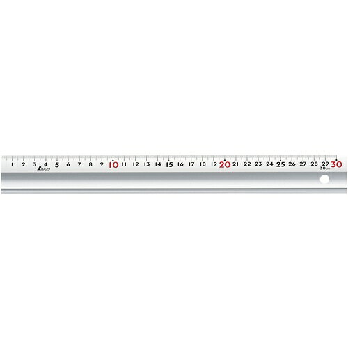 特長：大きな目盛数字表示を採用しました。軽くて錆びず丈夫です。用途：長さの測定・カッティング定規・溝引きに。仕様：全長(mm)：310幅(mm)：35厚さ(mm)：5呼び寸法(mm)：300上段(ピッチ)：1mm目盛：cm目盛長さの許容差：...