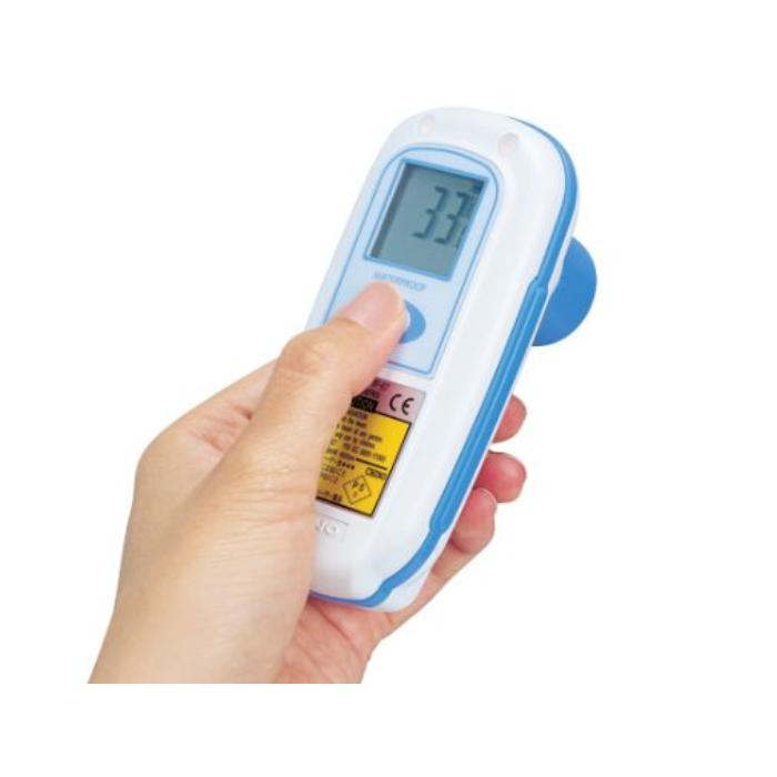 特長：測温範囲−40〜300℃の防水形ハンディ放射温度計です。ワンボタン操作で、測定位置確認用にレーザポインタが付いているので誰でもすぐに使え、しかも低価格です。汚れても水洗いできる防水タイプ（IP67の防塵防水構造）。ケースは衛生的な抗菌...