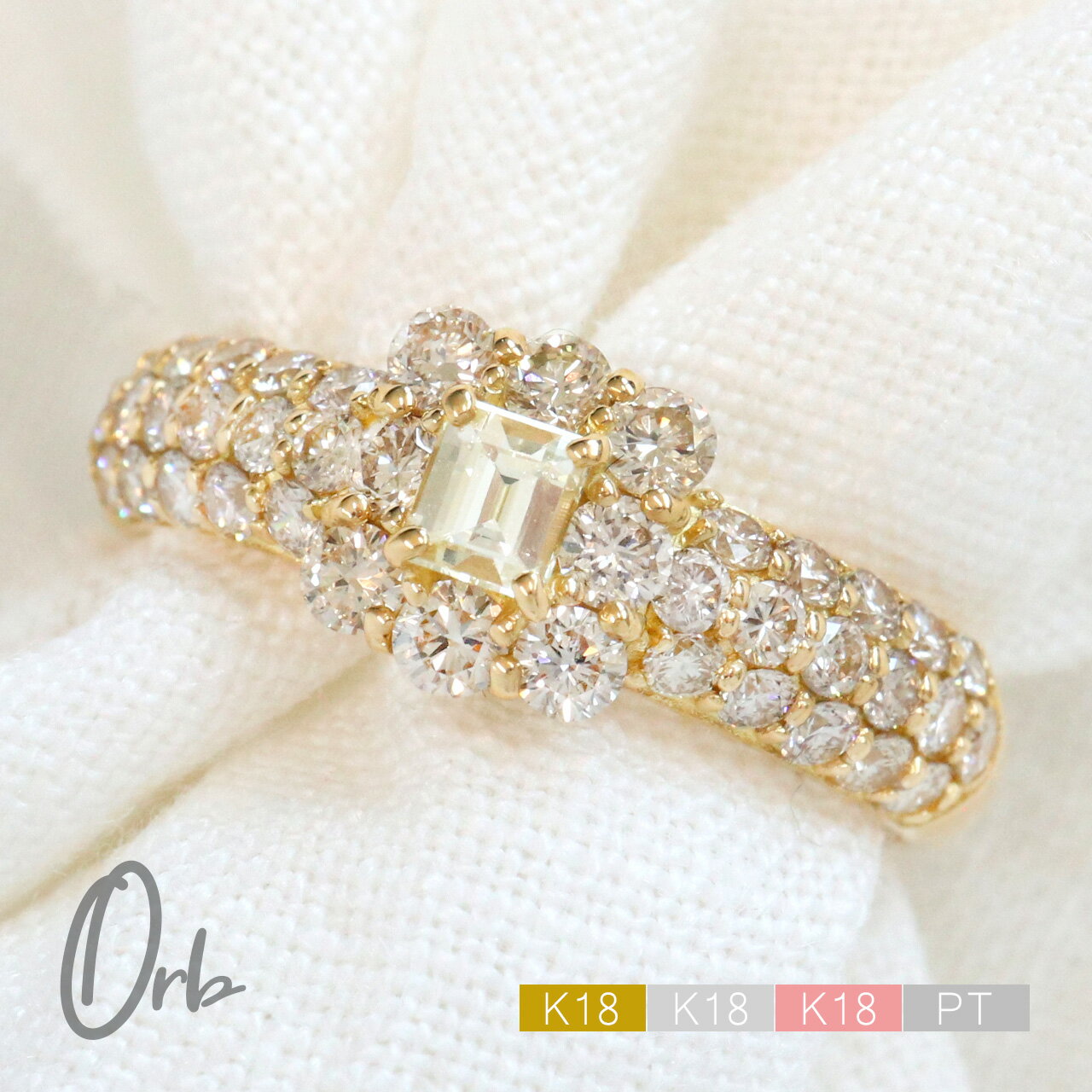 バゲットカット パヴェ ダイヤモンドリング 商品詳細 天然ダイヤモンド トータル1.0ct バゲットカット I～Kカラー 相当 ラウンドカット Hカラー/SIクラス/ Goodカットup 相当 材質 プラチナ900 / K18イエローゴール...