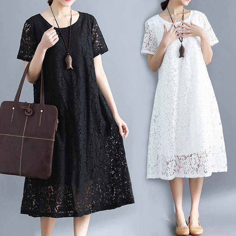 list2524バリエーション豊富♪レースの透け感が可愛い【レース チュニックワンピース】色展開 白／赤／黒／ピンク／紫／ベージュ／水色種類　長袖／半袖サイズ M／L／XL／2XL／3XLサイズ(cm)M /着丈 107.0 /肩幅 38....