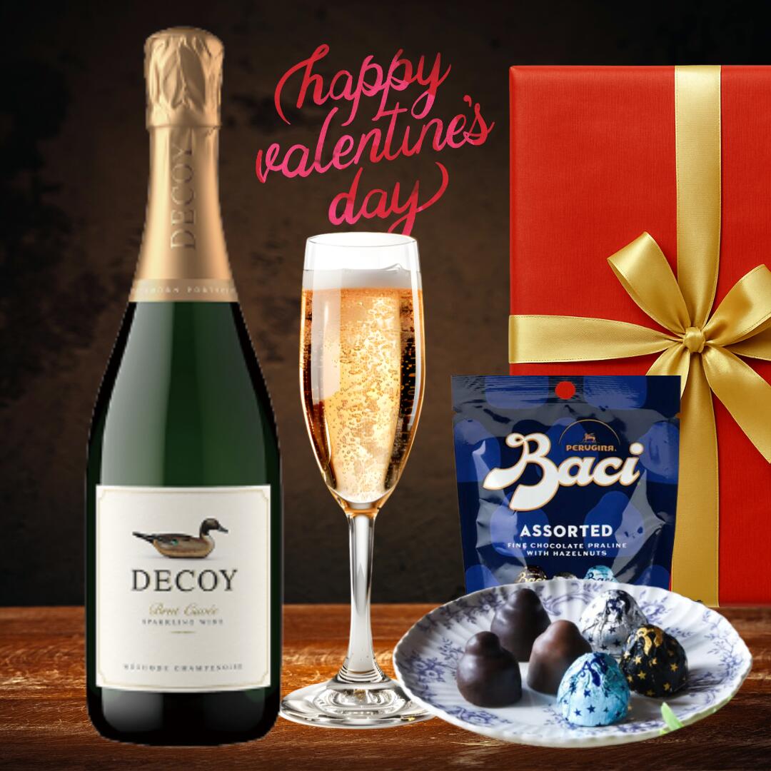 【バレンタインギフト】スパークリングワイン＆チョコレートセット｜キレのある泡と濃厚なチョコレートのリッチな組み合わせ｜大人のバレンタインギフト｜ギフト・家飲みに最適｜デコイ｜アメリカ産スパークリングワイン スパークリングワイン＆チョコレート...