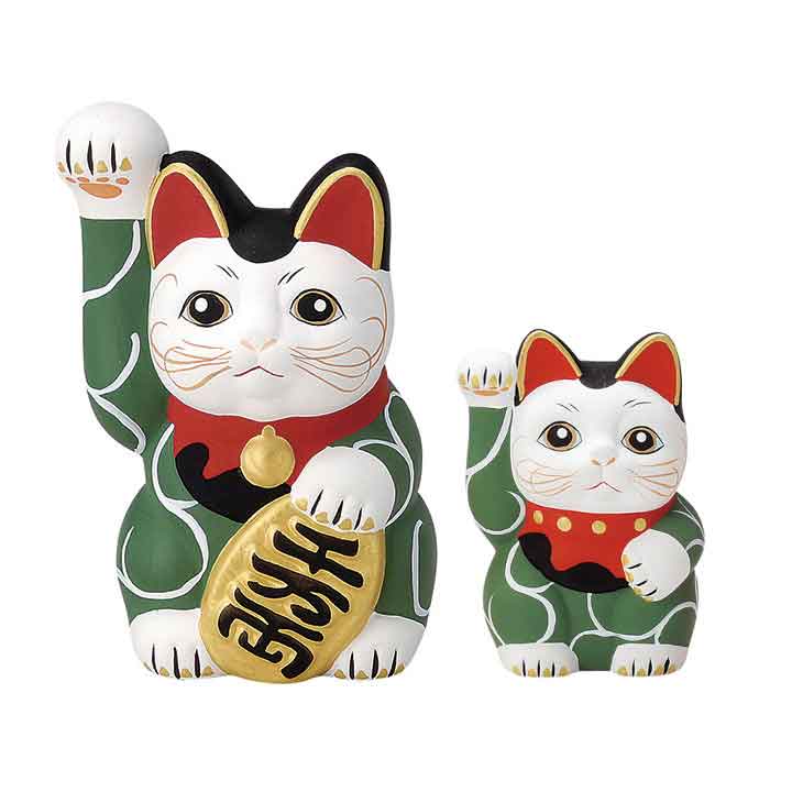 ※こちらは「（グリーン）日本製　親子唐草　招き猫」親猫、子猫のセットのお値段です。（グリーン）日本製　親子唐草　招き猫 古くから縁起物として人気のある「招き猫」です。左手を上げている猫は雌猫と言われ、「千客万来」と言われ人を招くといわれてい...