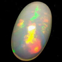 重量：約0.98cts サイズ：約5.8×10.0mm 産地：メキシコ 説明：オーロラが駆け巡るメキシコオパールを【特別価格】にてご提供!! カボションにオーロラを閉じ込めたような遊色効果の楽しめるオパールです。 乳白色の地にブルー、グリー...
