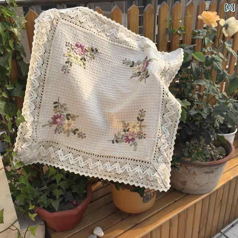 サイドテーブル カバー キャビネット 冷蔵庫 電子レンジ クロス 布 刺繍 レース 正方形 長方形 寝室 おしゃれ エレガント 花柄 ベージュ アイボリー素材: 布