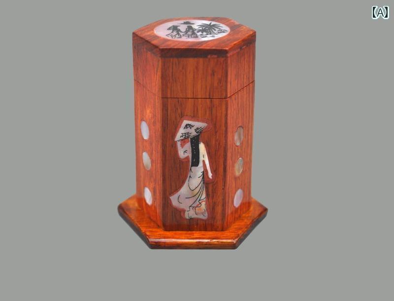 つまようじ入れ 木製 ベトナム 無垢 ボックス おしゃれ 筒 創造 キッチン 入れ物 茶 ひょうたん ケース 丸型 六角 収納 シンプル材質：木材