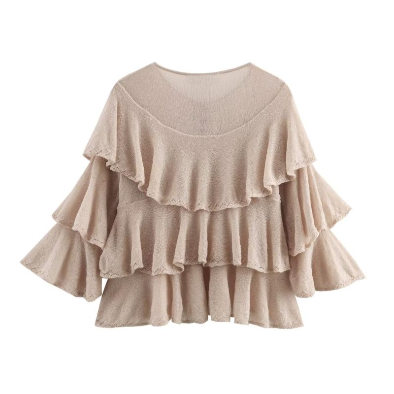 ・カテゴリ: セーター、ニット・スタイル: ストリート、欧米風・主な素材: ポリエステル30〜49%・ネックライン: クルーネック・袖丈: 七分袖・柄: 無地・カラー: ライトカーキ・サイズ展開: S、M、L・厚さ: 普通・デザイン: キャ...