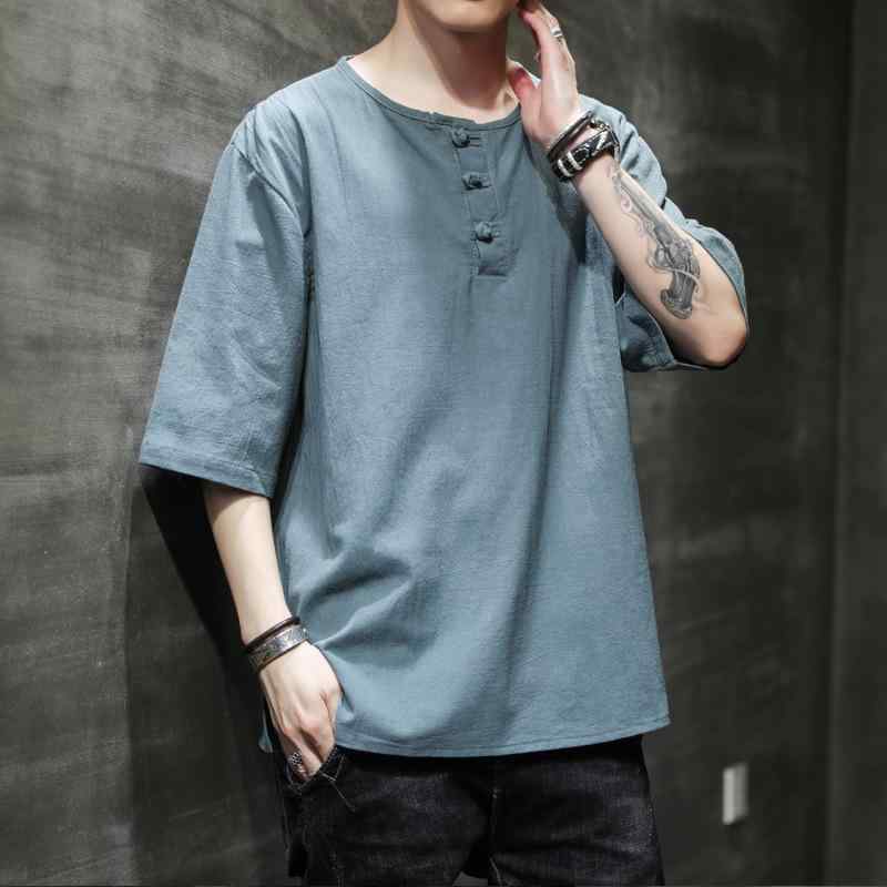 ・カテゴリ: Tシャツ・スタイル: 青春カジュアル・主な素材: 綿麻混紡・柄: 無地・フィット: ルーズフィット・ネックライン: スタンドカラー・袖丈: 五分袖・袖タイプ: レギュラー・厚さ: 薄手・着脱仕様: プルオーバー・デザイン詳細:...