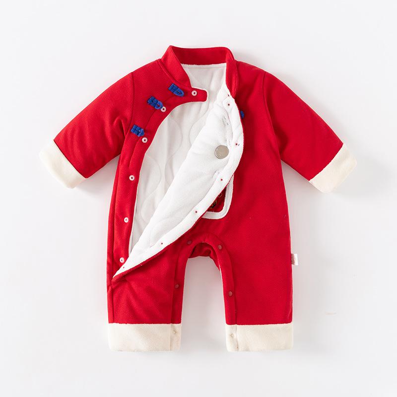 ・基準: A・主な素材: 綿50%・対象年齢: 新生児 (0〜1歳、80cm以下)・性別: 男女兼用・袖丈: 長袖・厚さ: 厚手・開閉: 斜め前立てシングルボタン・スタイル: 中国風・カテゴリ: ロンパース・カラー展開: 赤・柄: 平安, ...