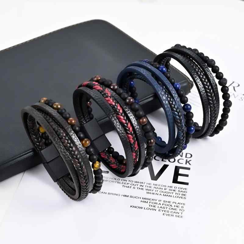 ・素材: 合金・加工方法: 電鍍・性別: 男性向け・: 幾何学模様・カラー展開: 虎眼石、レッドタイガーアイ、ラピスラズリ、火山石、黒紐＋レッドタイガーアイ、スノーフレークオブシディアン・スタイル: ・スタイル分類: 個性派トレンド・カテゴ...