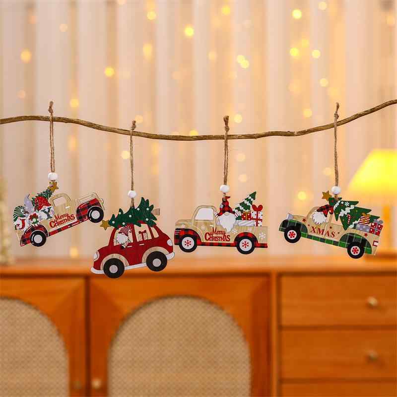 ・素材: 木・: 三老人の、手を挙げる老人、赤い車、XMAS・スタイル: カートゥーン・適用イベント: クリスマス