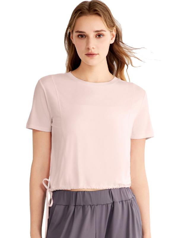 ・カテゴリ: ヨガトップ・スタイル: スリム・主な素材: レーヨン93%、スパンデックス7%・袖丈: 半袖・シルエット: レギュラー・着丈: 腰丈・カラー展開: 淡ピンク、ミルクホワイト、パステルイエロー、ブラック・サイズ展開: S、M、L、XL