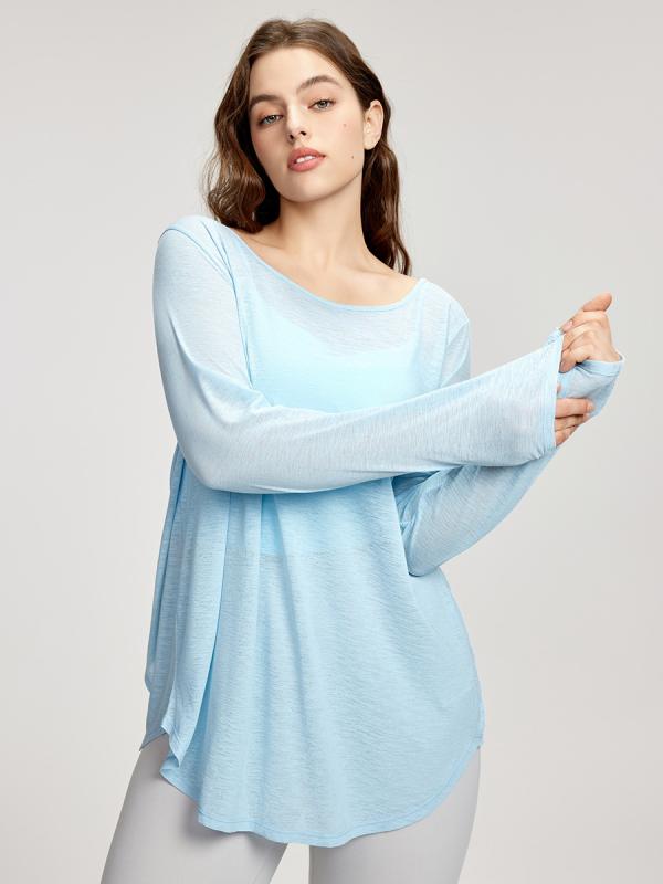 ・カテゴリ: Tシャツ・柄: 無地・主な素材: ポリエステル・カラー展開: 巻雲藍、白蛋白、黒・袖丈: 長袖・着丈: ヒップ丈・シルエット: ルーズ・機能: 通気性・対象: 女性