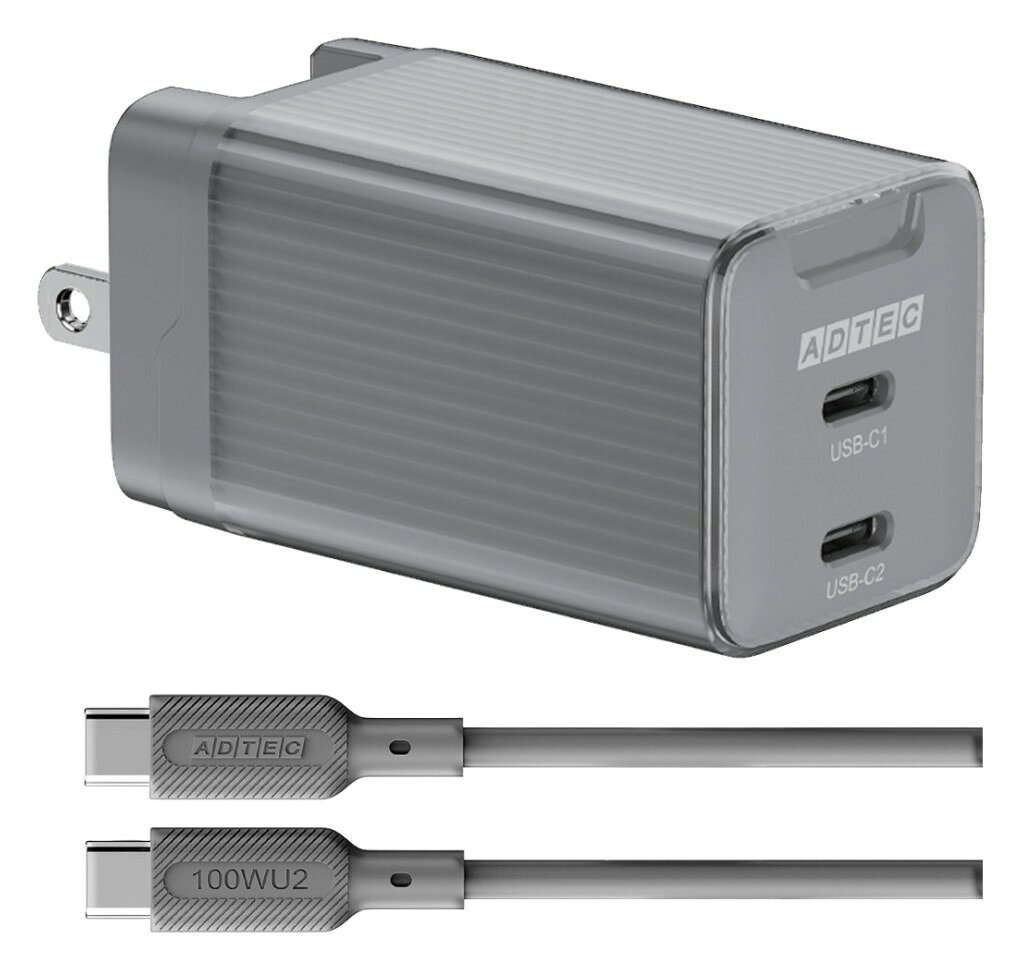 配送区分：SSサイズAT10308【新品/取寄品/代引不可】PD対応 AC充電器/GaN/65W/USB Type-C 2ポート/ブラック&Type-CtoCケーブルセット APD-V065C2-BK-SC10U2※ご注文手続き後、当店より...