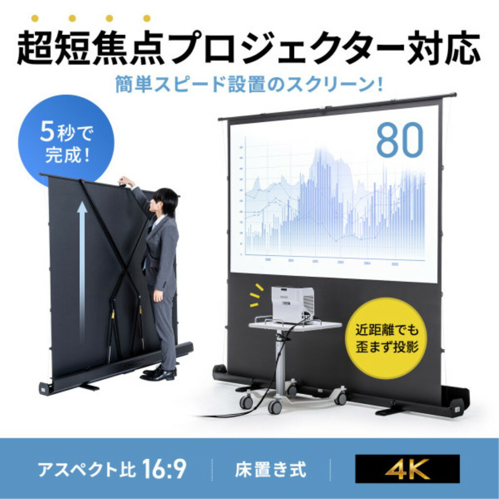 配送区分：FサイズSN10WF2プロジェクタースクリーン 80インチ 超単焦点 パンタグラフ式 16：9 床置き 軽量アルミケース付き PRS-YPT80HDT※ご注文手続き後、当店より発送予定日または取寄商品の在庫有無・納期を記載したご注...