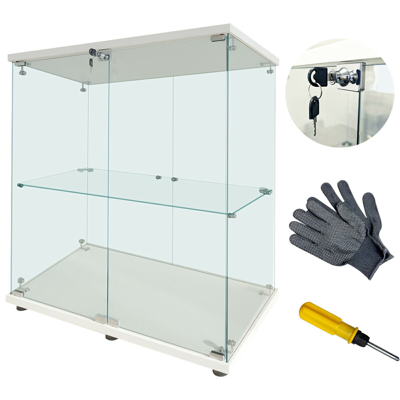 【商品仕様詳細】 サイズ：幅80.7×奥行き36.5×高さ86cm、本体重量：33kg、ガラスの厚み：4mm、ガラス(棚)板の耐荷重：5kg、材質：強化ガラス・パーティクルボード　※組み立て作業は2人以上で行ってください（所要時間60分） ...