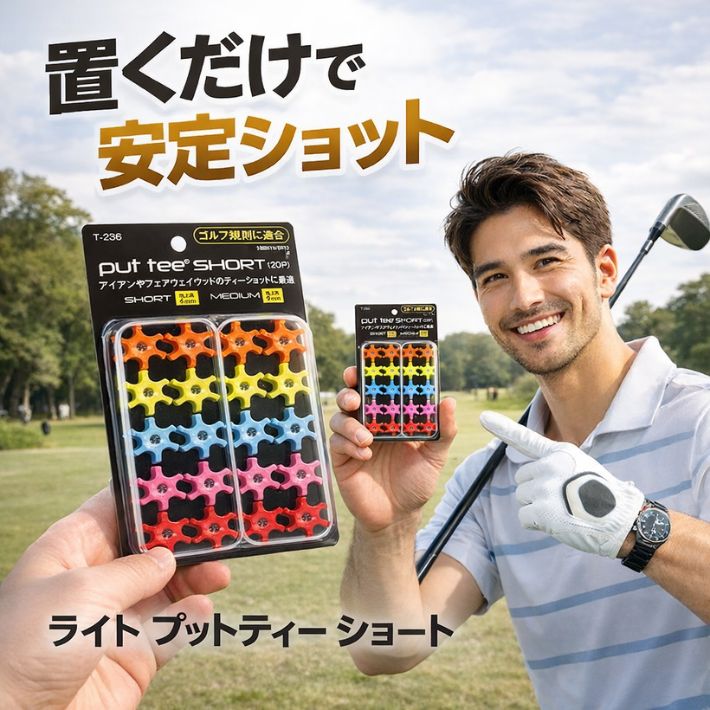【ゴルフ ティー ショート 置くだけ】 冬用 固い地面対応のプットティー「LITE（ライト）T-236」は、 アイアンやフェアウェイウッドでのティーアップに最適な低め設計のゴルフティーです。 楽天市場でも人気の「ゴルフ ティー」「ショートテ...