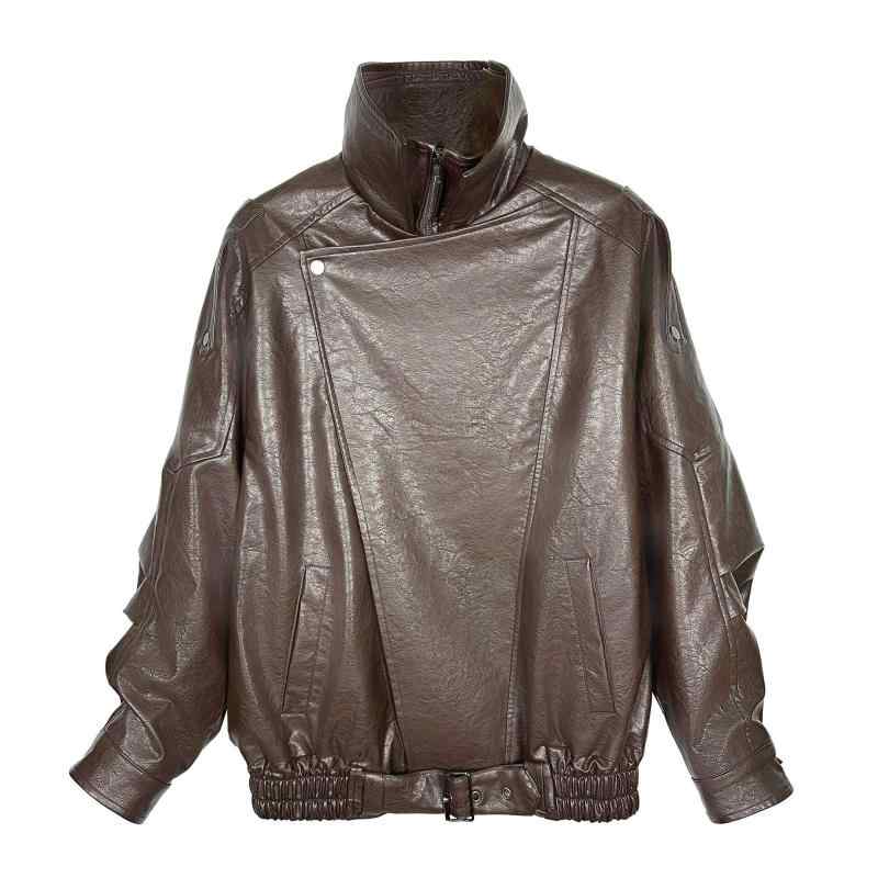 ジャケット メンズ 男性用 レザージャケット 古着風 襟付き ゆったりサイズ バイク 春秋 ポリエステル 耐摩耗 防風 グレー ブラック カーキ ホワイト ブルー レッド 長袖