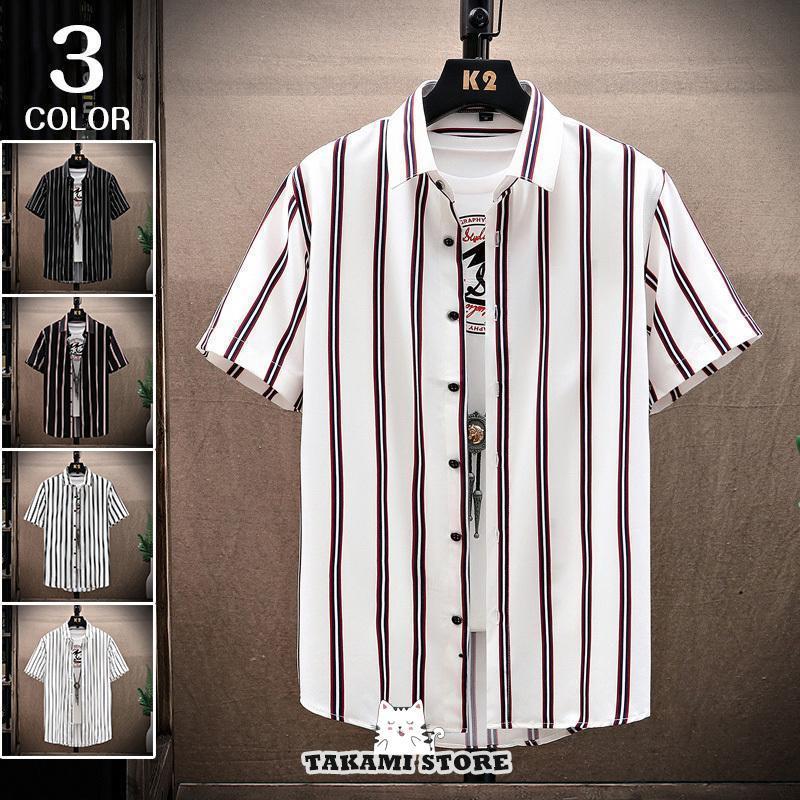 シャツ メンズ レディース 半袖 五分袖 涼しい ストライプシャツ カジュアルシャツ 春 半袖シャツ 夏服 トップス おしゃれ■サイズ：M、L、XL、2XL、3XL、4XL■素材：ポリエステル■中国製※商品の個体差、製法、素材等により、表記...