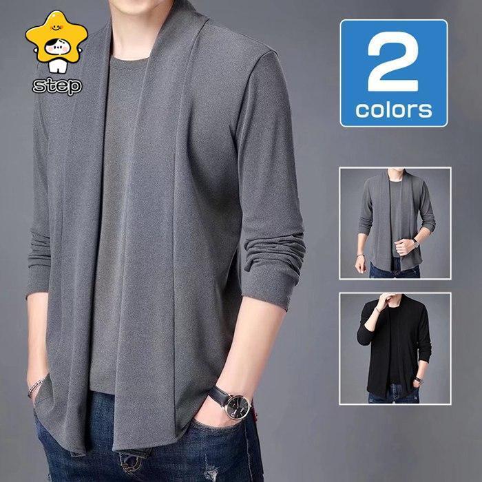 重ね着風Tシャツ 長袖 メンズ カーデガン 前開き Tシャツ レイヤード風 インナー付き おしゃれ 上品 紳士 コーデ トップス 無地 薄手 羽織り スリム 秋服 秋 冬服 秋冬 着こなし カーディガン重ね着風トップスzuishidai01...