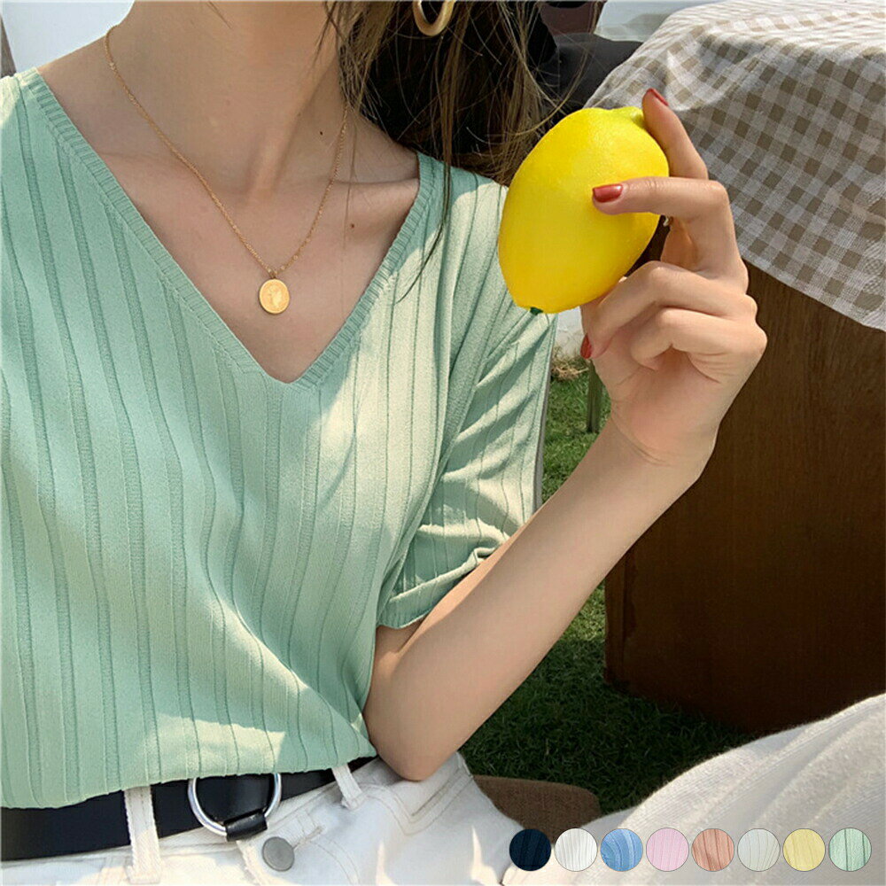 商品名リブニット トップス レディースニットt 素材ポリエステル 75アクリル 25 サイズワンサイズ着丈:約52cm 肩幅:約30cm 袖丈:約19cm ゆき:約34cm 身幅:約36cm 胸囲:約72-110cm 裏地なし 透け感淡色の...