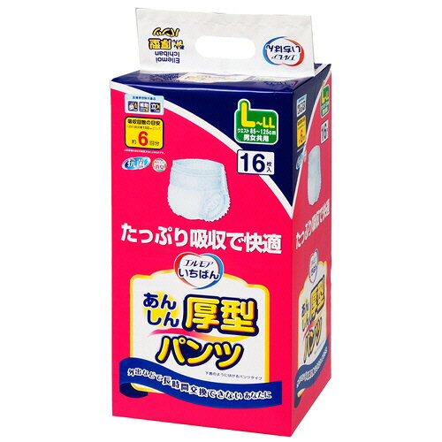 ●排尿約6回分（1回の排尿量を150mlとして）のたっぷり吸収で、長時間の使用にもあんしん快適なパンツタイプ。L〜LLサイズの16枚入です。●銀イオン（Ag+)を配合した「抗菌ポリマー」で、菌の増殖を抑えます。●脱ぐ際にご自身でも破りやすい...