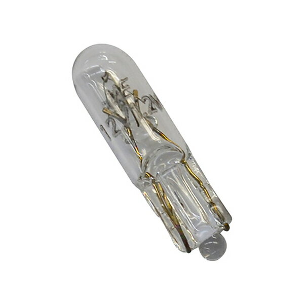 ●計器灯、表示灯用 ●ノーマルバルブ、ウェッジベース ●定格：DC12V/1.2W ●口金：W2 x 4.6d ●ガラス球：T5 ●適応：一般メーター用 ●光色：クリアー ●自重(10ヶ)：0.02kg