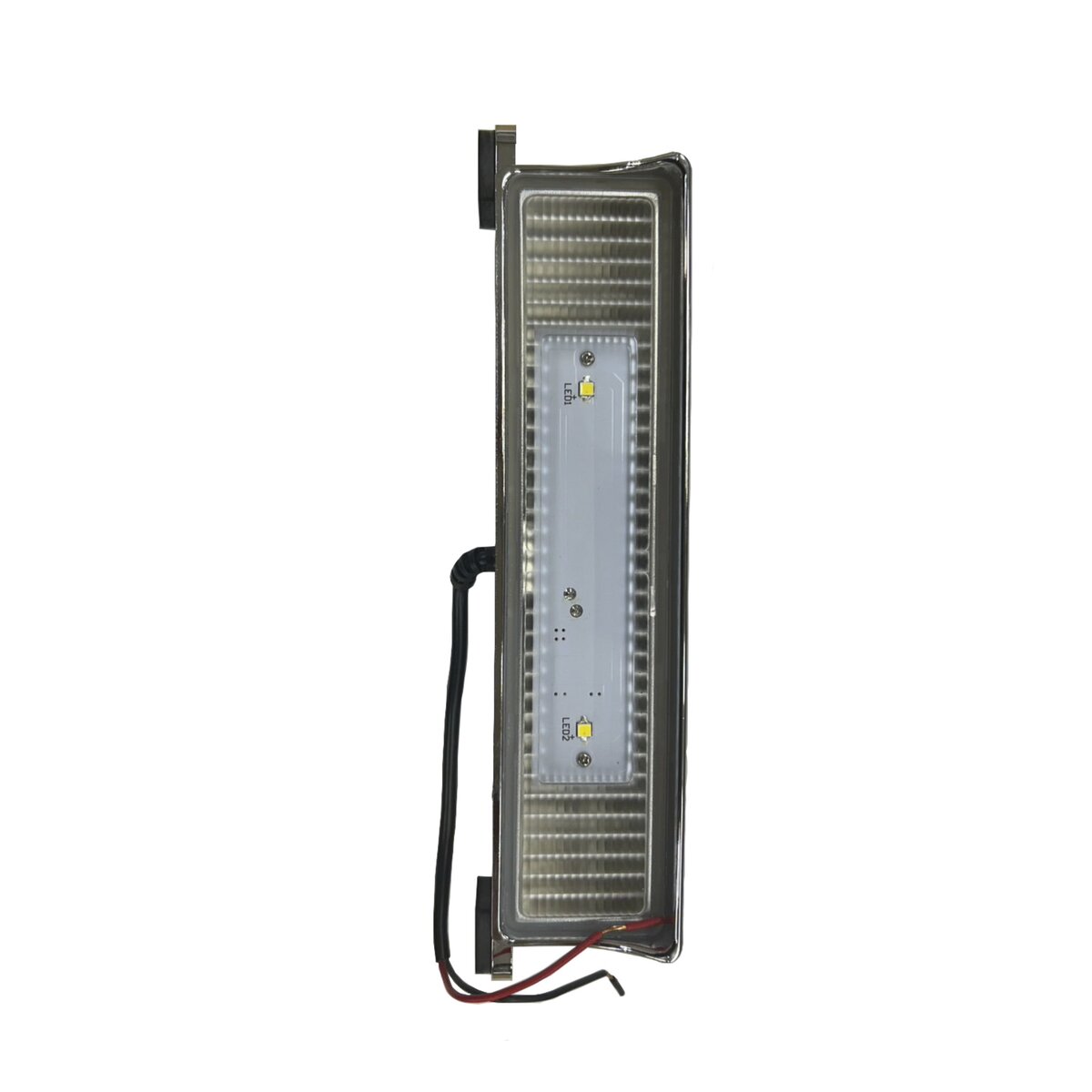 ●車検対応型ナンバー灯ステー用LEDナンバーランプです。 ●本体サイズ：巾48×長さ195×奥行42mm ●材質：本体ケース/ABS クロムメッキ、レンズ/PMMA 透明、スペーサー/EPDM、配線ブッシュ/PVC、保護チューブ/PVC 黒...