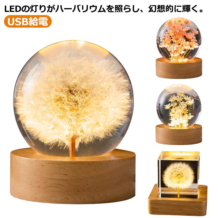 LEDの灯りがハーバリウムを照らし、幻想的に輝く。日常に癒しと彩りを寄り添うハーバリウムとLED台座のセットです。手軽に楽しむことができるインテリアフラワーとして近年人気を呼んでいるハーバリウムは母の日のギフトとして大変喜ばれるでしょう。光...