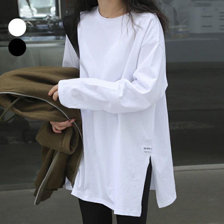 【在庫処分】ロングTシャツ レディース 長袖 トップス 秋冬 大きいサイズ チュニック カットソー 春服 春物 ドロップショルダー かわいい ロング丈 ロンt ゆったり 体型カバー スリット入り オーバーサイズ 部屋着 安い 送料無料 Tシ...