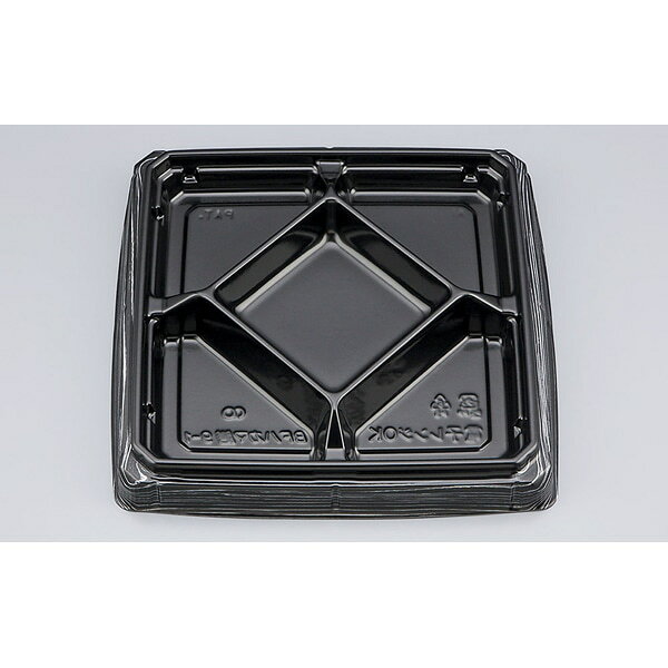 【ケース販売】高級感のある弁当容器　BFハカマ膳9－1黒板目本体（N）（1ケース/400枚入）4935168312633 高級感のある弁当容器です。 【商品説明】 【規格内容】幅202×奥行202×高さ26mm【材質】BF【色】黒灰【柄】柄...