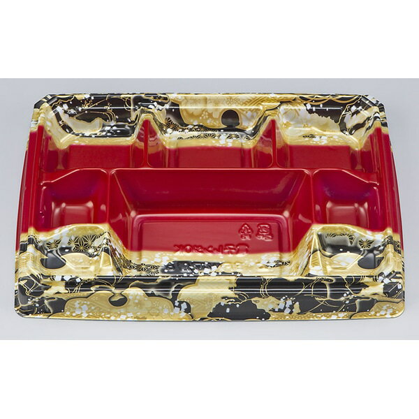 【ケース販売】弁当容器　BFハカマ膳8－1　国風赤本体（N）（1ケース/600枚入） 4935168363949 高級感のある弁当容器です。 【商品説明】 【規格内容】幅268×奥行182×高さ31mm【材質】BF【色】赤金黒／黒【柄】柄付...
